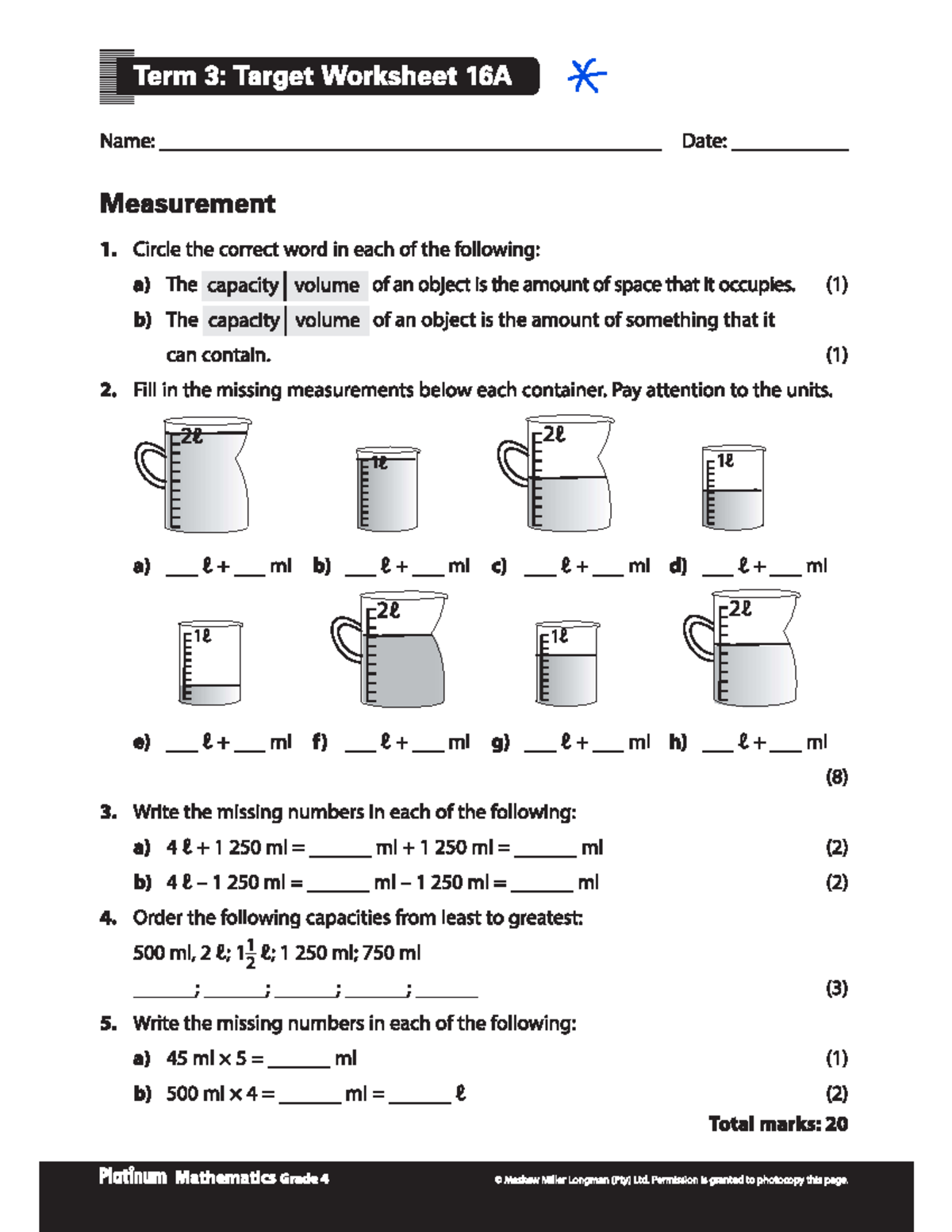Measurement 3: Area and Perimeter Worksheet for Grade 4 - Studocu