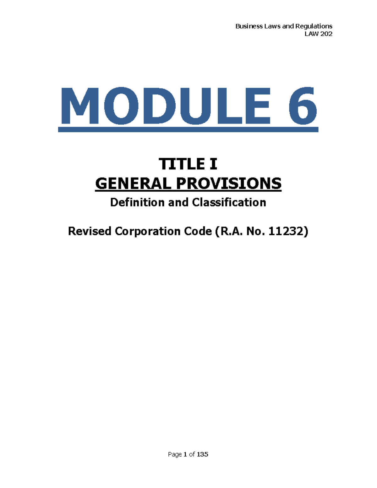 LAW 202 - Corporation Notes: General Provisions & Definition Summary ...