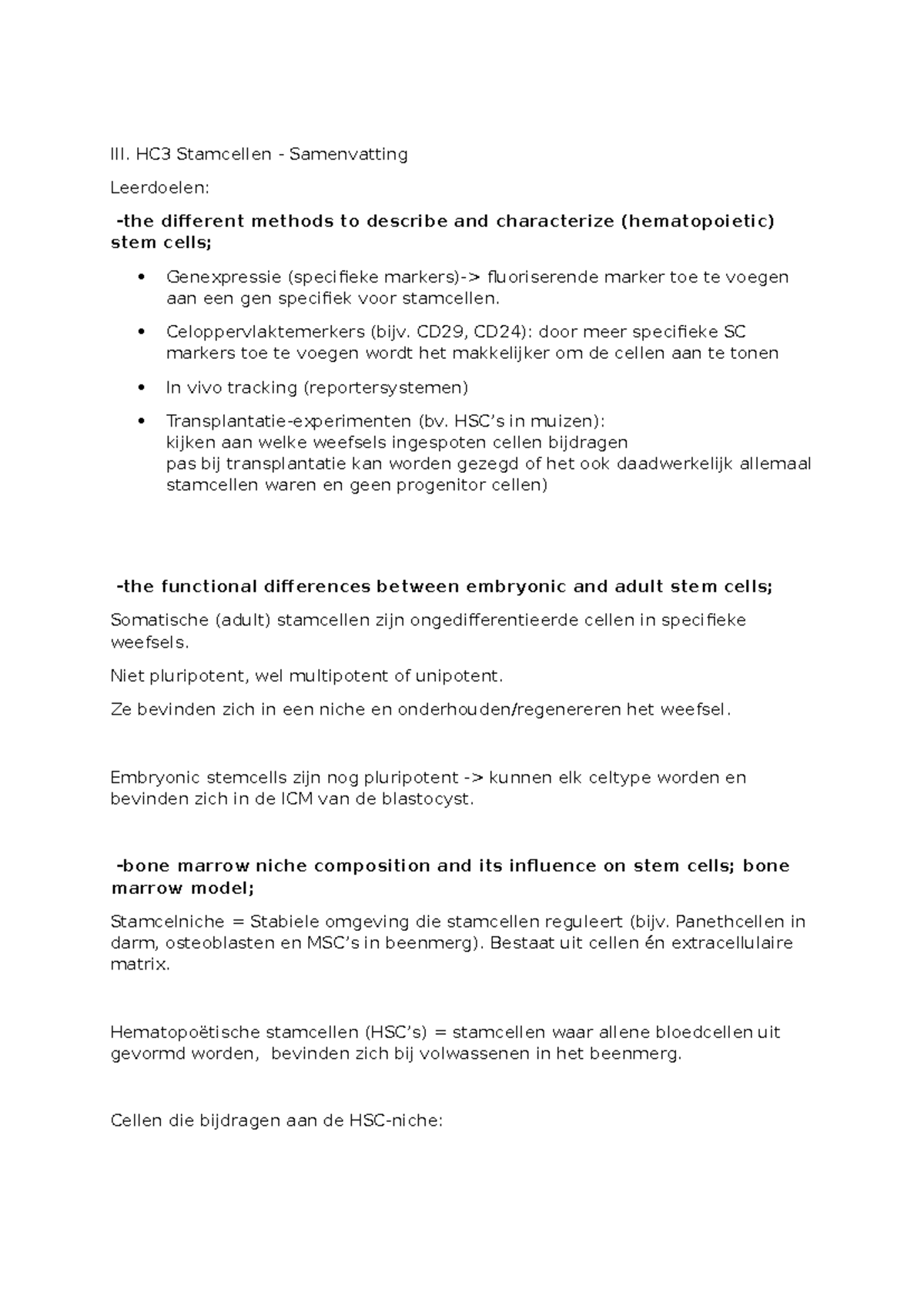 HC3 Stamcellen Samenvatting: Methoden en Kenmerken van Stamcellen ...