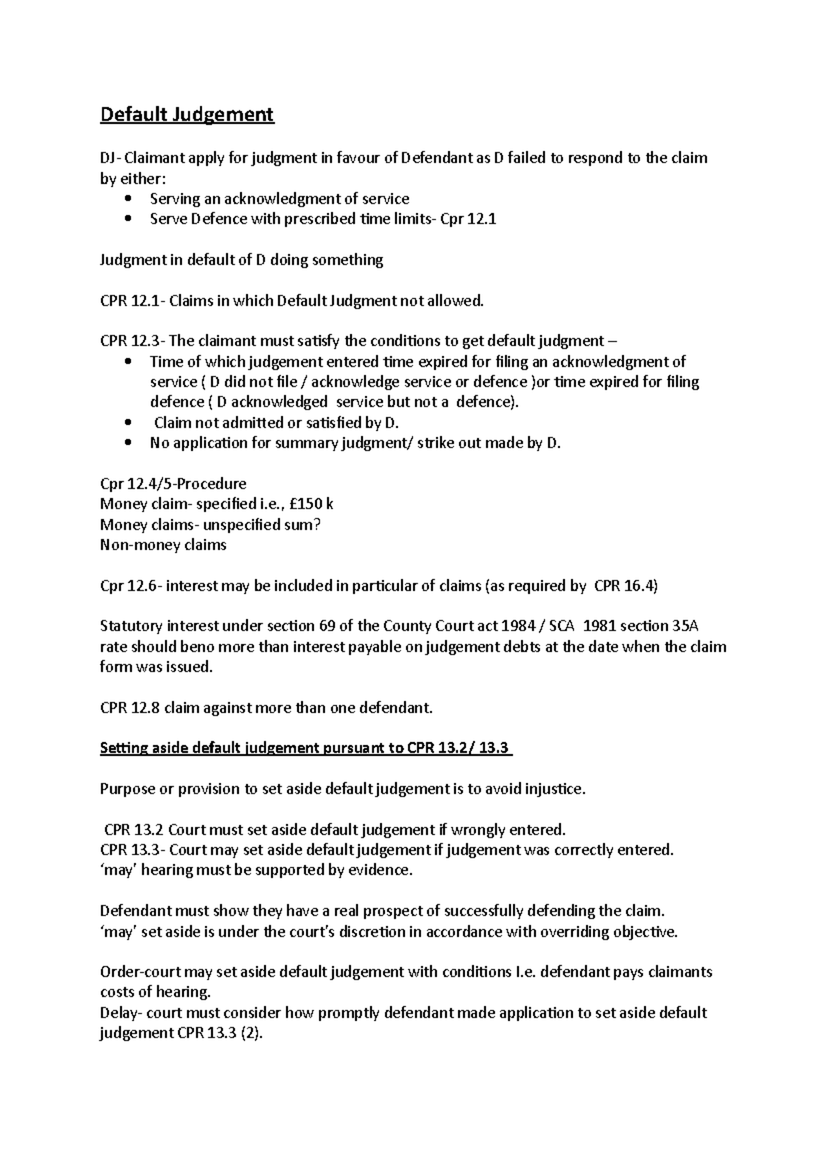 Default Judgment Notes: Overview & Key CPR Guidelines - Studocu