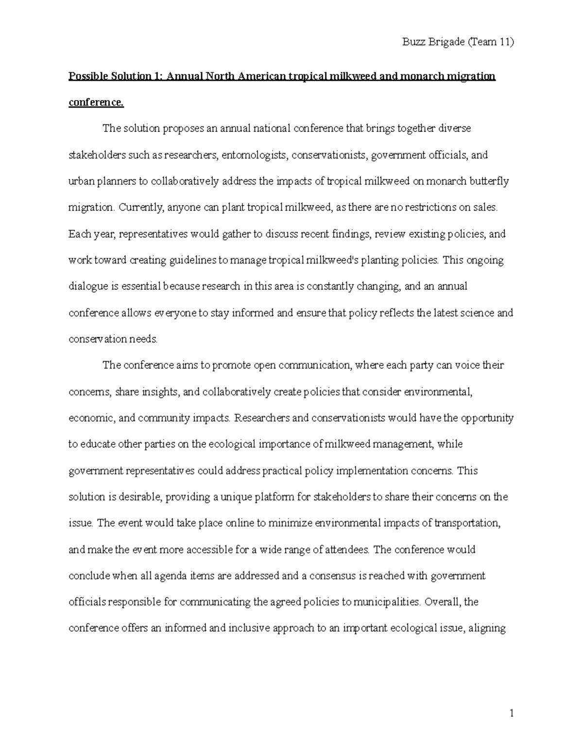Buzz Brigade (Team 11) Possible Solutions for Monarch Migration Issues ...