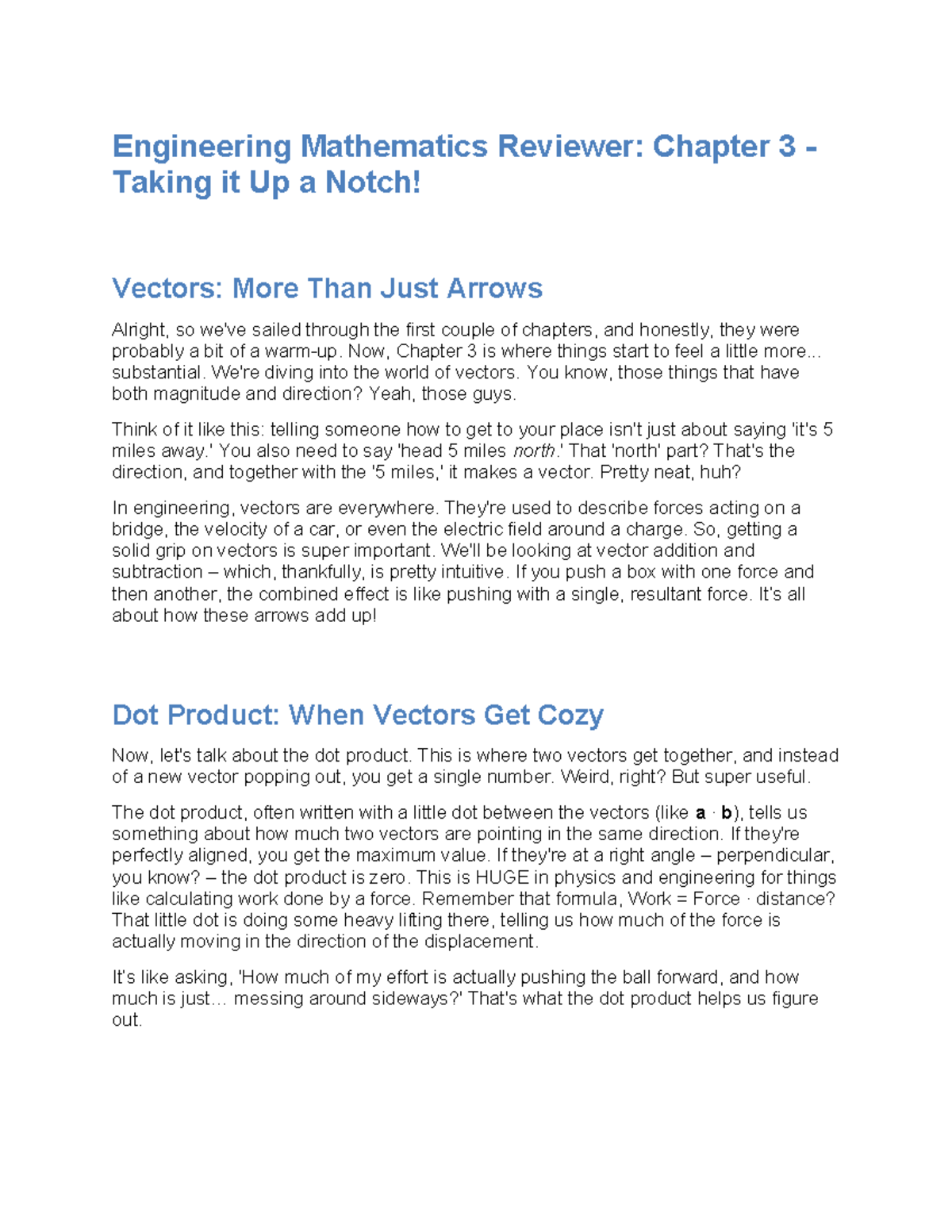 Engineering Math (ENG101) Chapter 3 Review: Vectors & Complex Numbers - Studocu