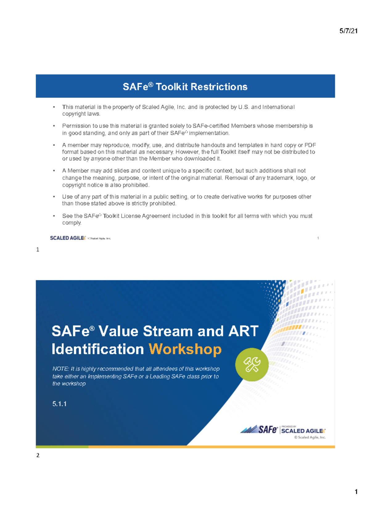 SAFe 01 Value Stream and ART Identification Workshop Workbook V5.1.1 ...
