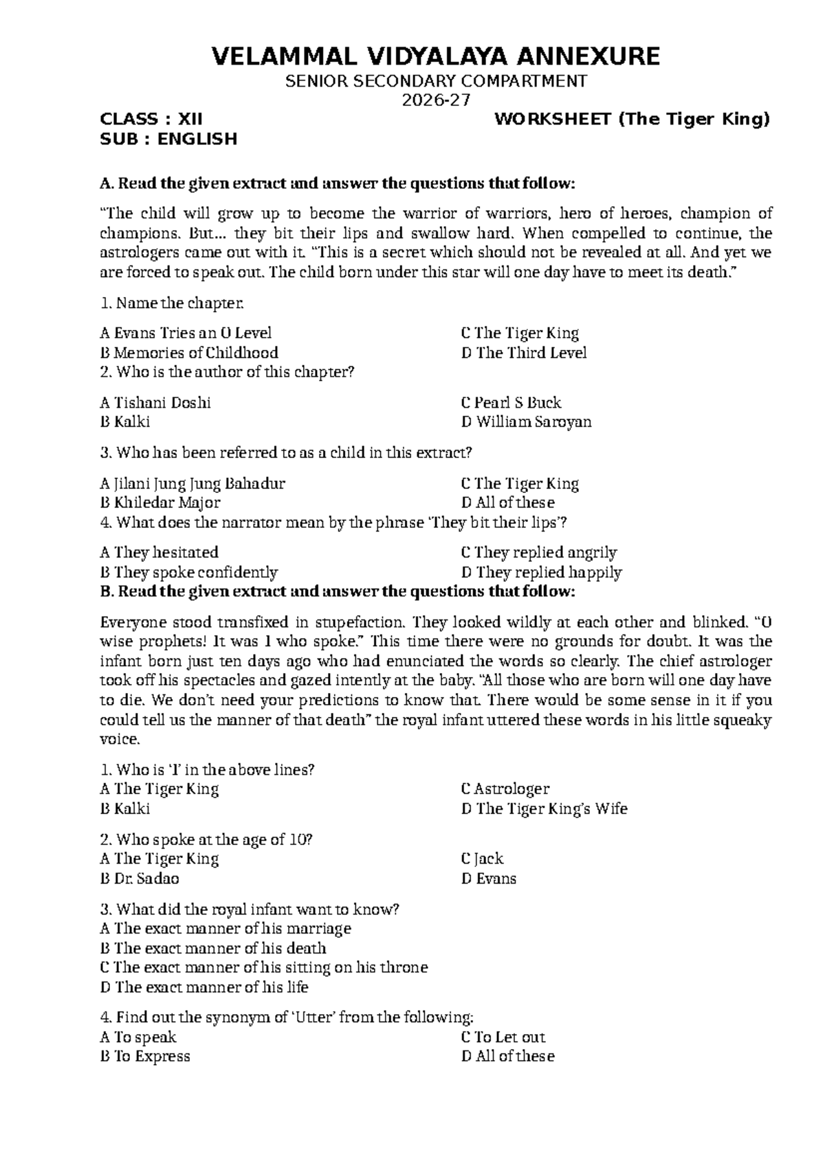 English XII Compartment Worksheet: The Tiger King Analysis - Studocu