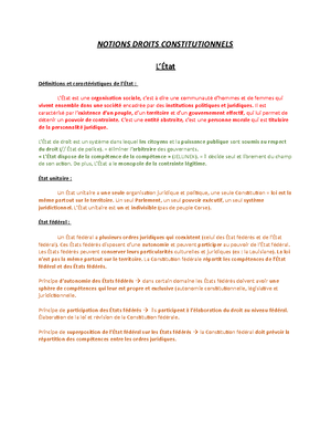 Fiche révision - Révisions droit constitutionnel semestre 1 Introduction générale Le droit ...