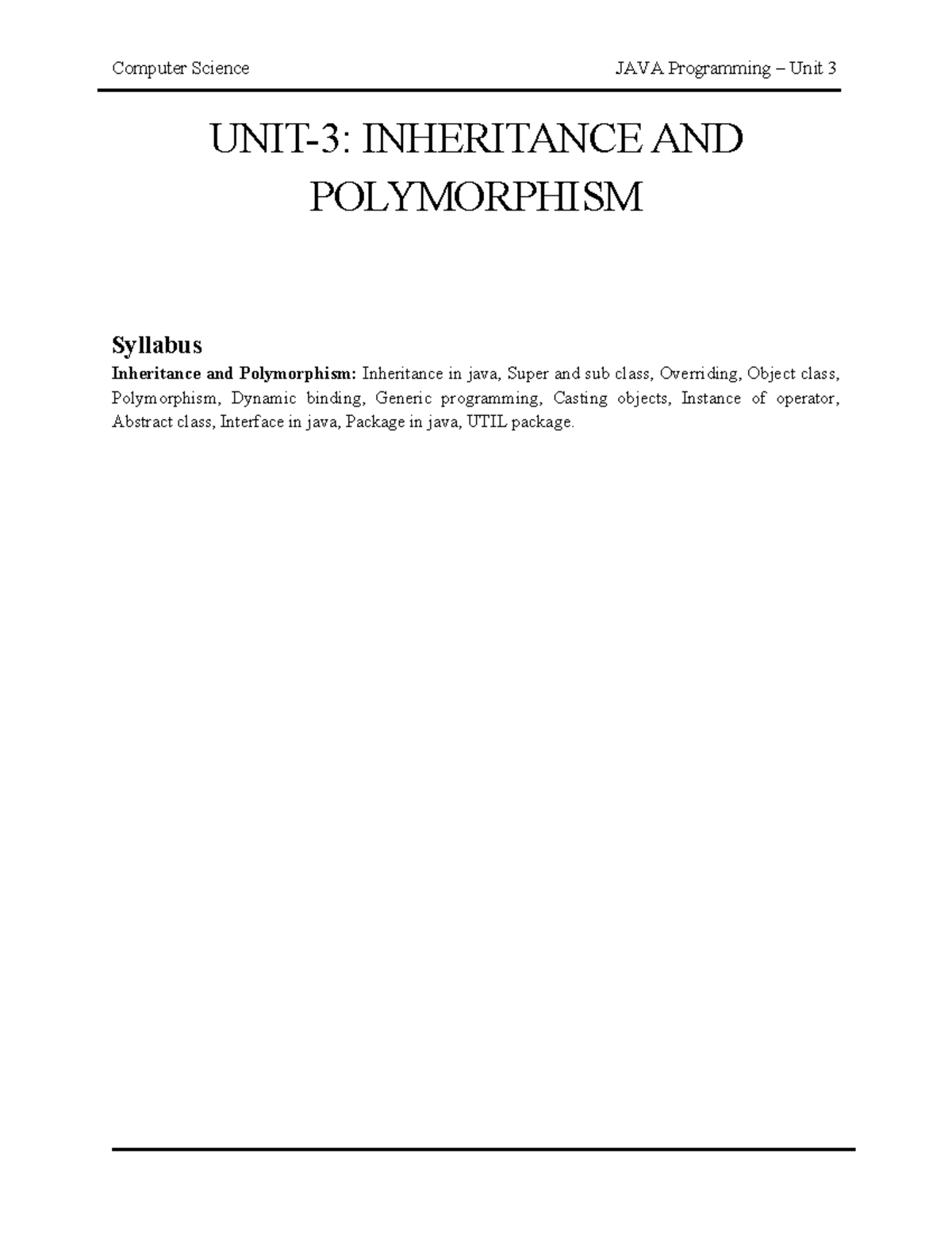 Computer Science JAVA Programming Unit 3: Inheritance & Polymorphism ...