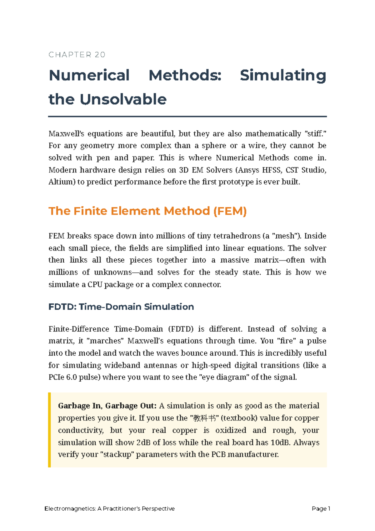 C H A P T E R 2 0 Numerical Methods in Electromagnetics: Simulations - Studocu