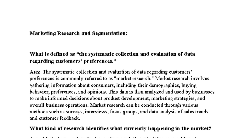 Marketing Research & Segmentation: Insights & Methods Overview - Studocu