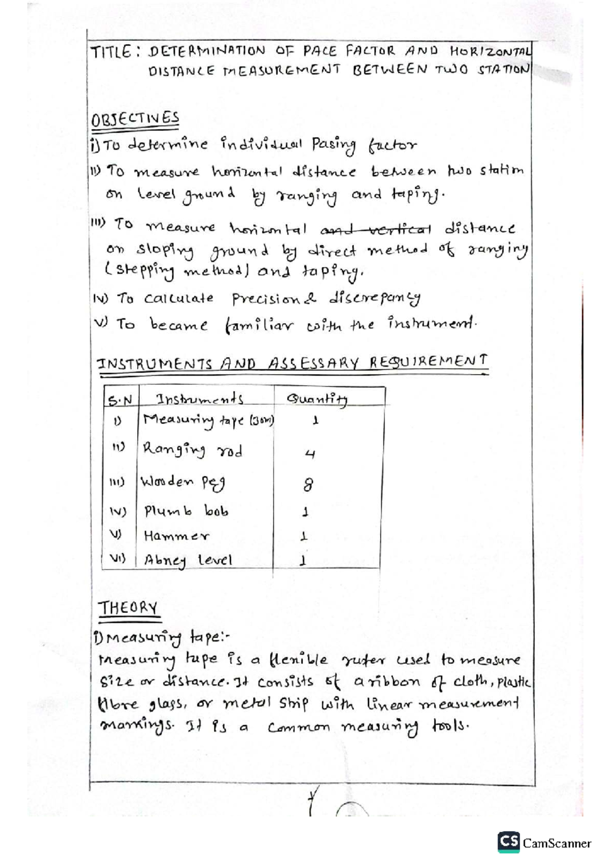 Survey Report: Determination of Pace Factor & Horizontal Distance (CS ...