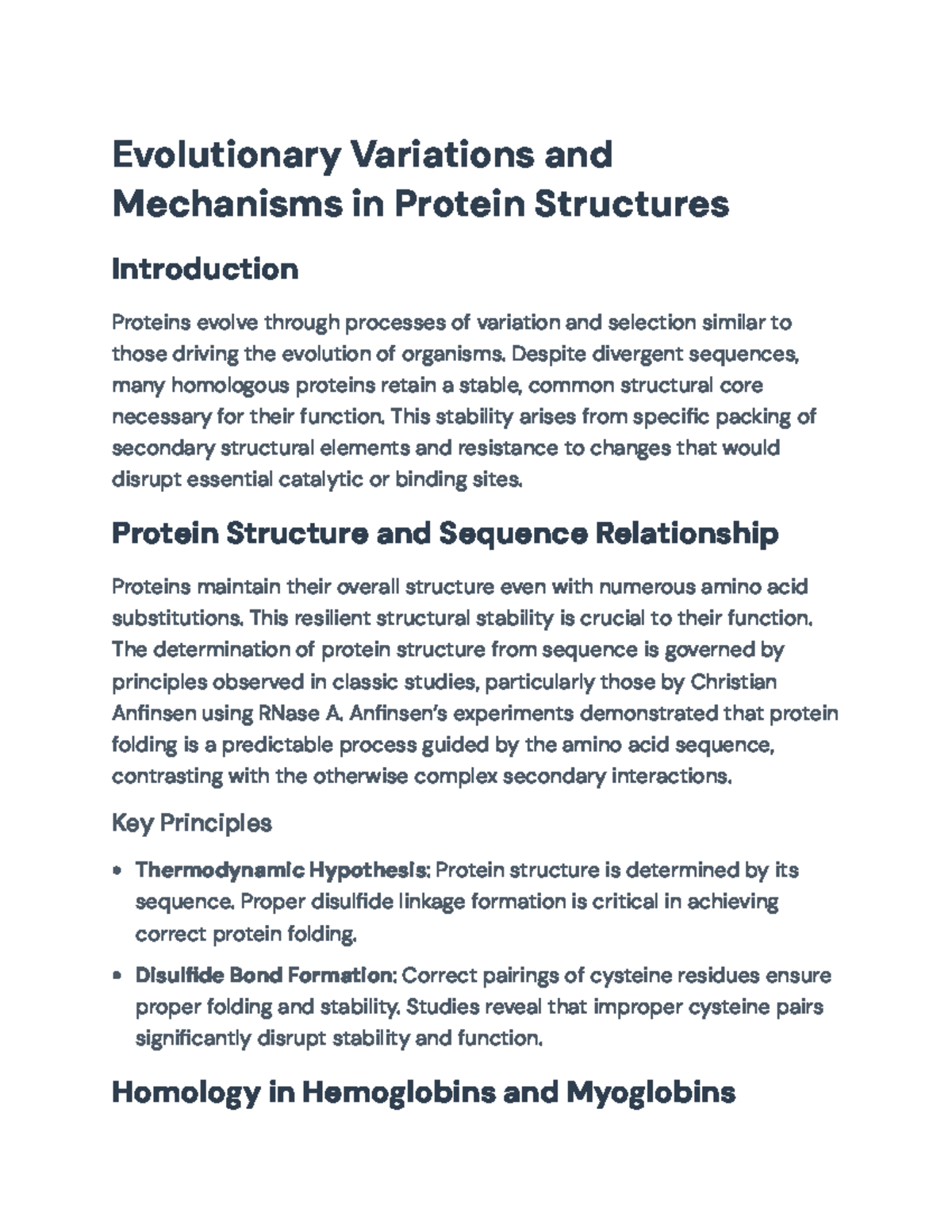 Evolutionary Mechanisms & Patterns in Protein Structure (BIOL 305 ...