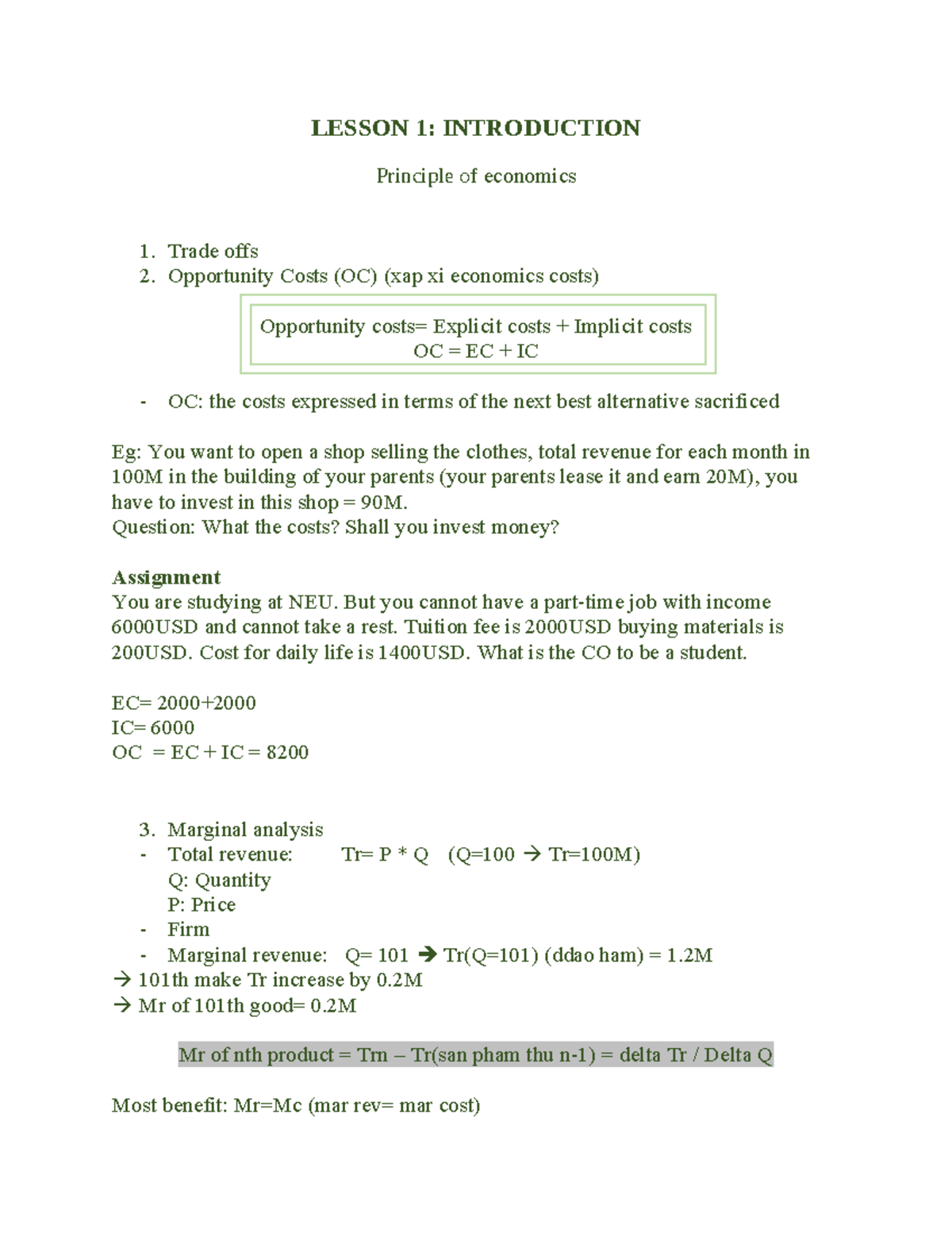Microeconomics Lesson 1: Introduction to Trade-offs & Opportunity Costs ...