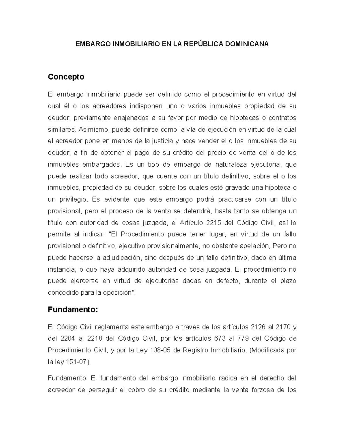 Embargo Inmobiliario: Proceso y Fundamentación en la República ...