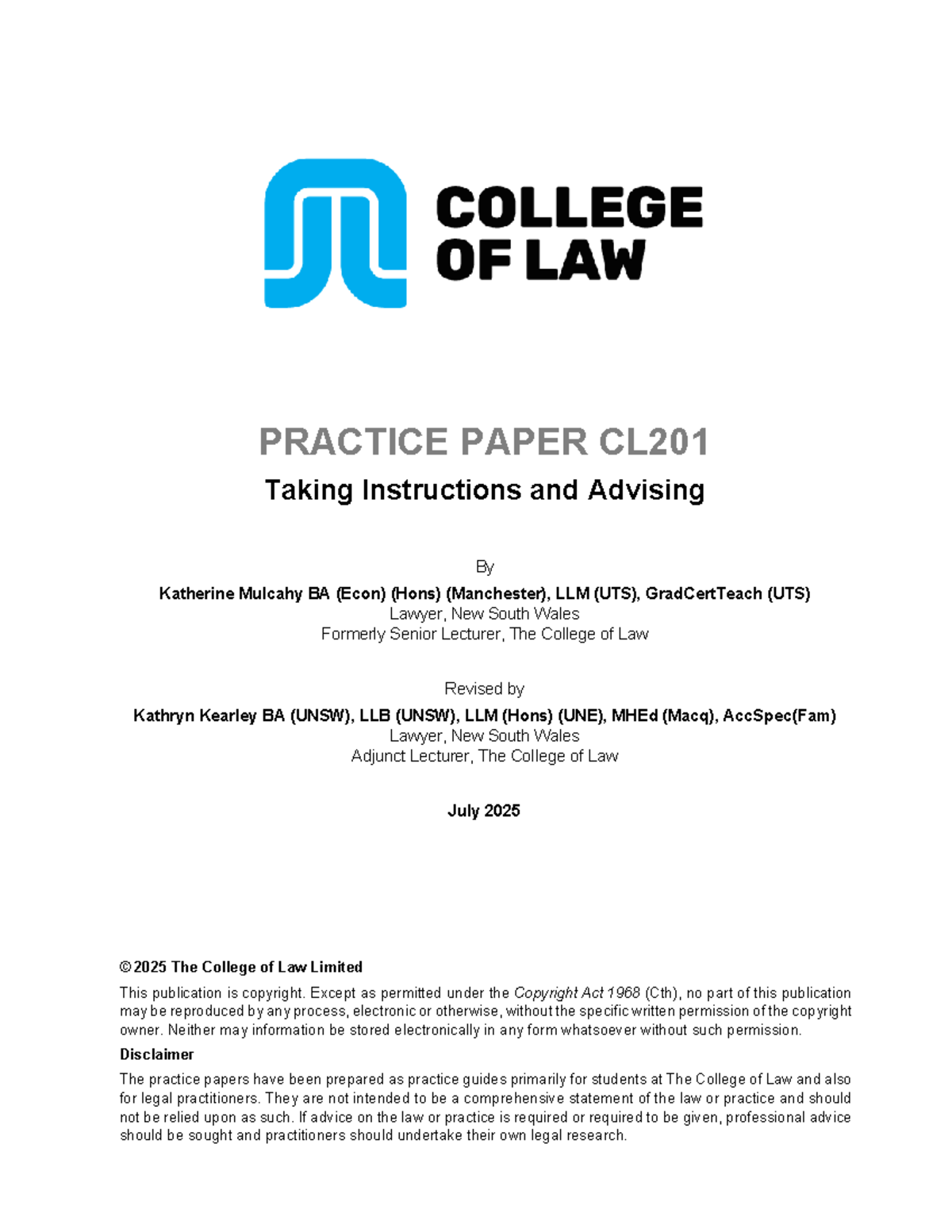 Practice Paper CL201: Taking Instructions & Advising in Civil ...