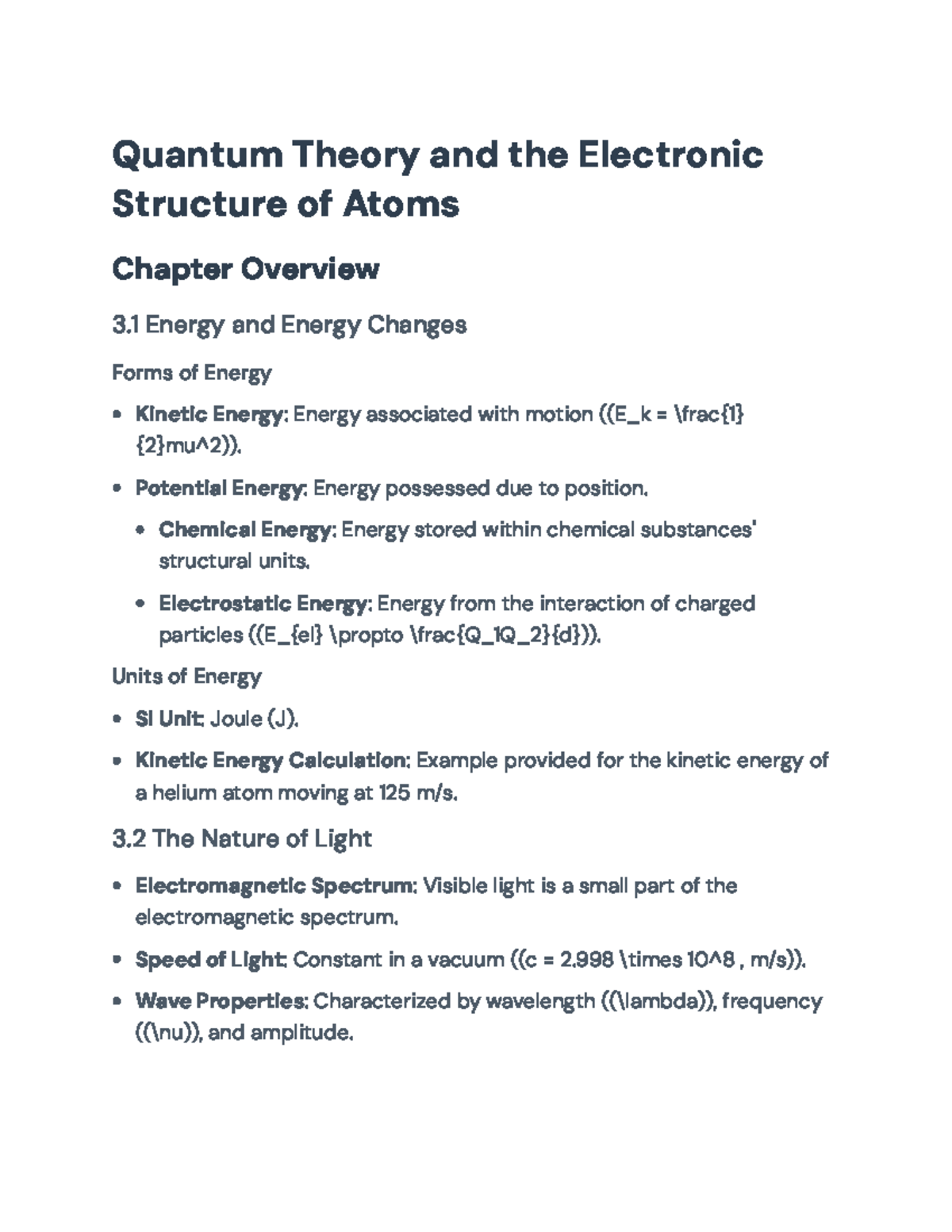 Quantum Theory and Electronic Structure of Atoms (Course Code TBD ...