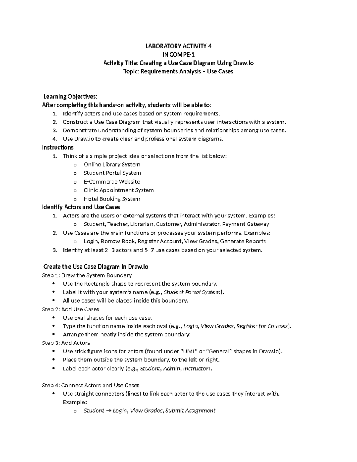 LAB 4: Creating Use Case Diagrams with Draw.io - Studocu
