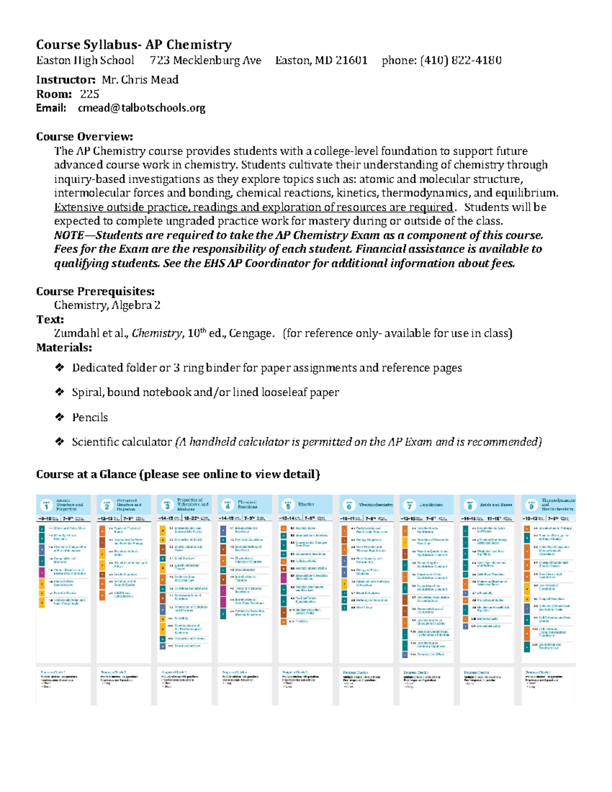 AP Chemistry Course Syllabus 2024-25: Expectations and Overview - Studocu