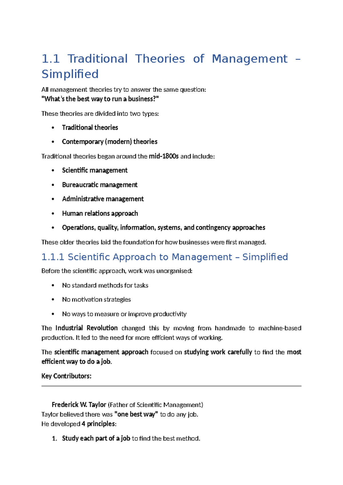 Business Management 2: Chapter 1 - Traditional Management Theories ...