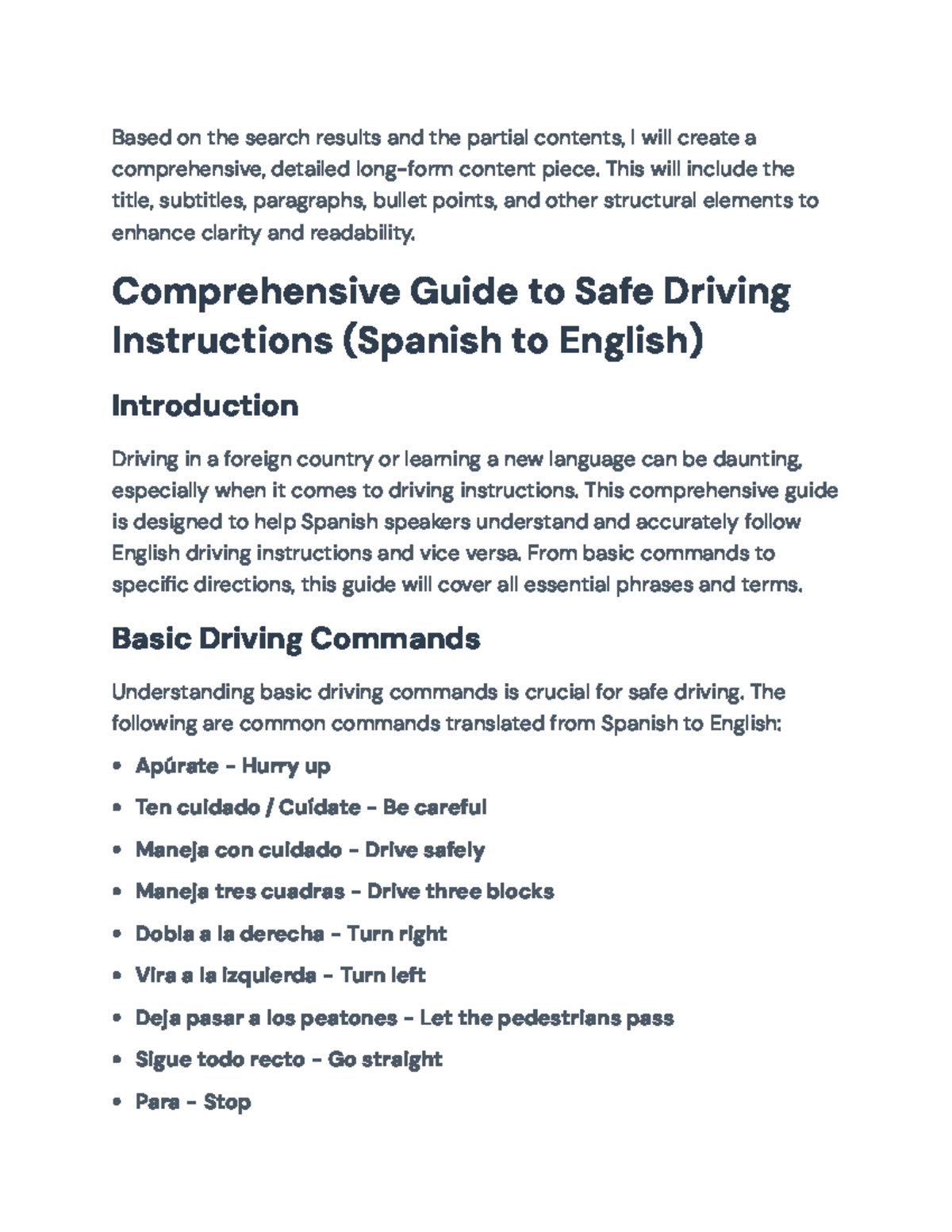 Comprehensive Guide to Driving Instructions (Eng/Sp) - Based on the ...