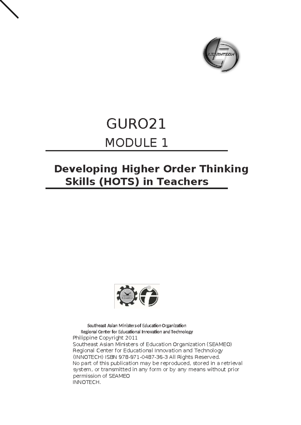 GURO21 MODULE 1: Enhancing Higher Order Thinking Skills (HOTS) in Teachers - Studocu