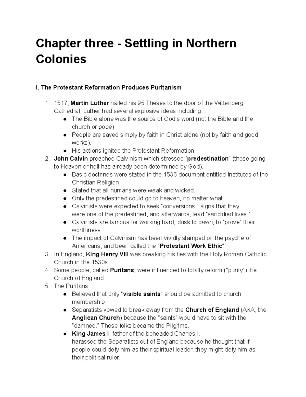 APUSH CH3 Final Exam Notes - Settling in Northern Colonies - Studocu