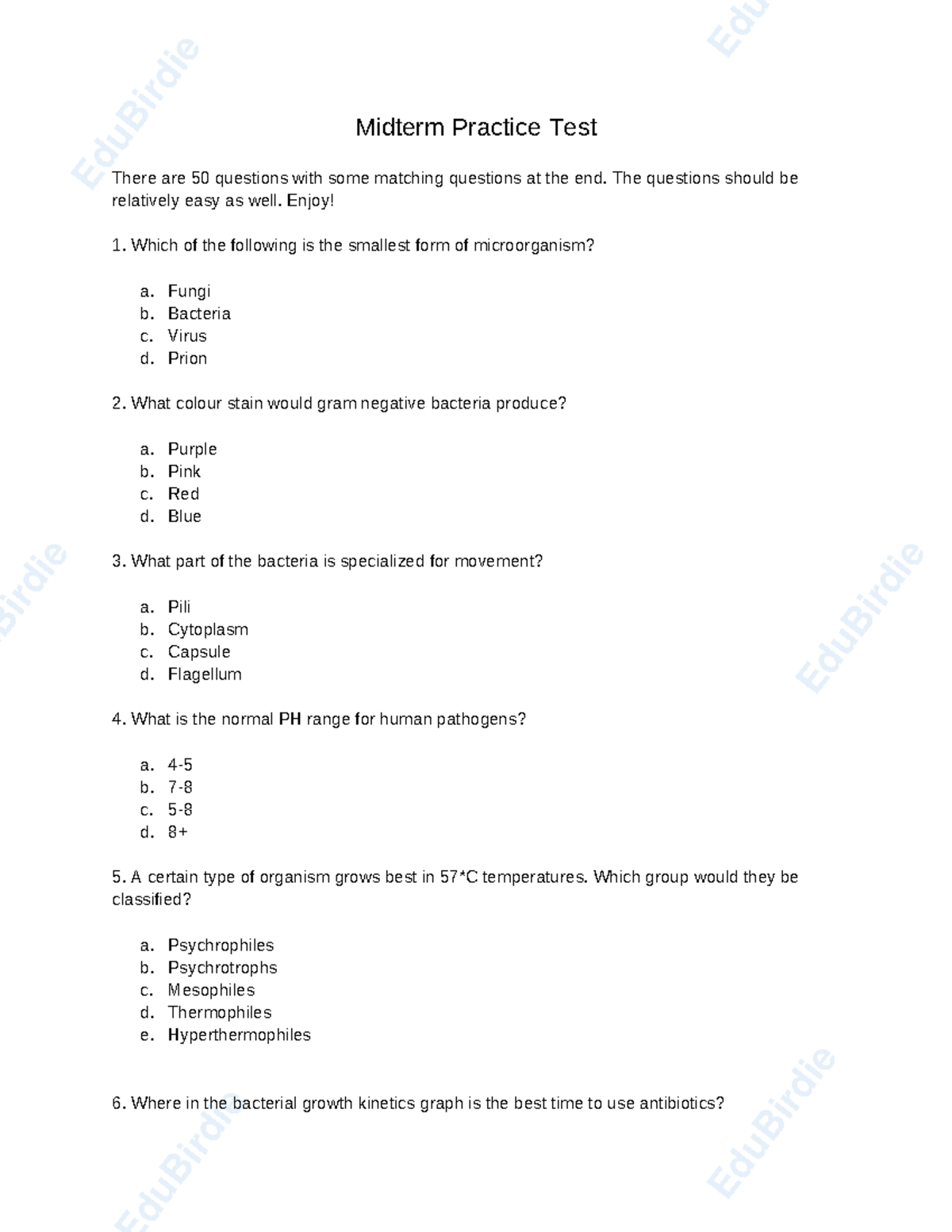 73535 Midterm Practice Test Microbiology Questions And Answers Studocu