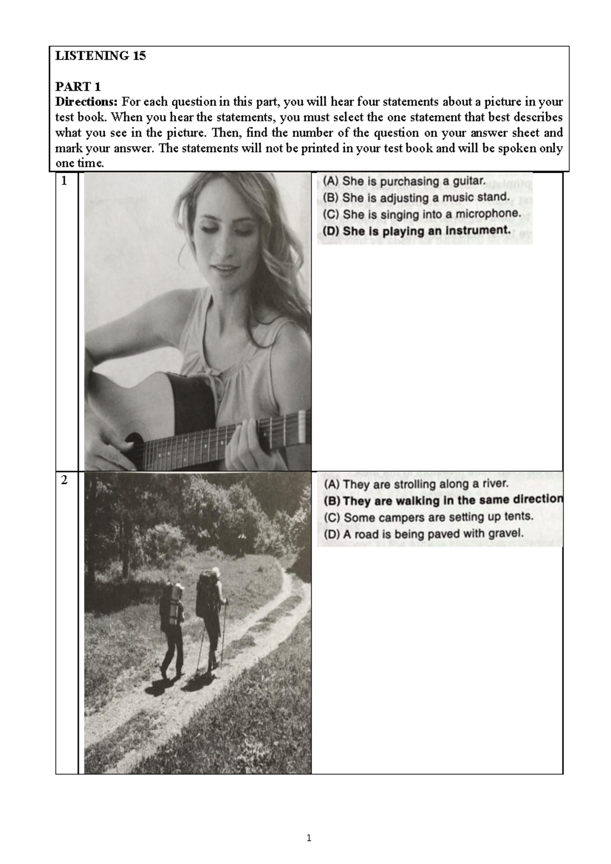 Listening 15 - Part 1 & 2 Exam Directions and Questions - Studocu