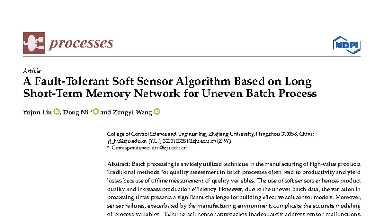 Processes 12: A Soft Sensor Algorithm Using LSTM for Uneven Batch ...