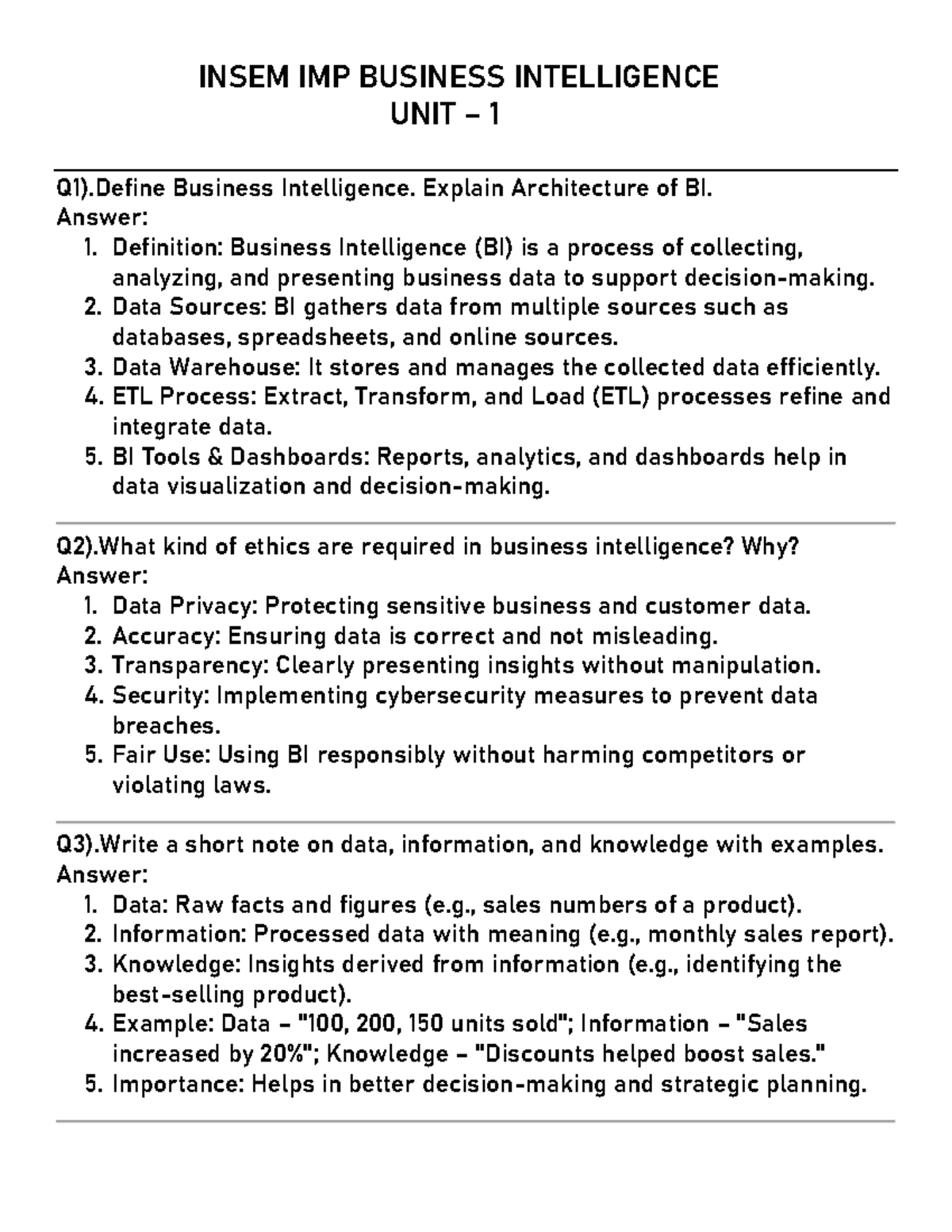 Insem IMP Business Intelligence UNIT 1 - INSEM IMP BUSINESS ...