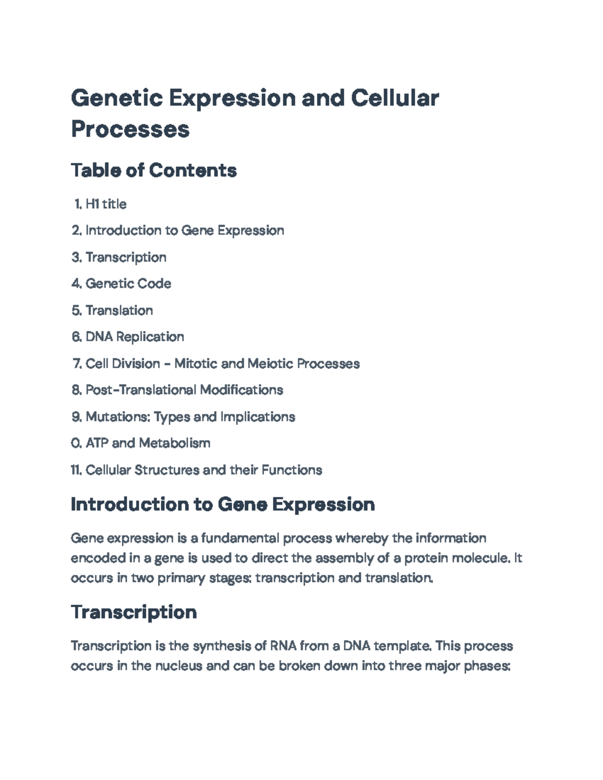 Genetic Expression and Cellular Processes Overview (BIOL 101) - Genetic ...