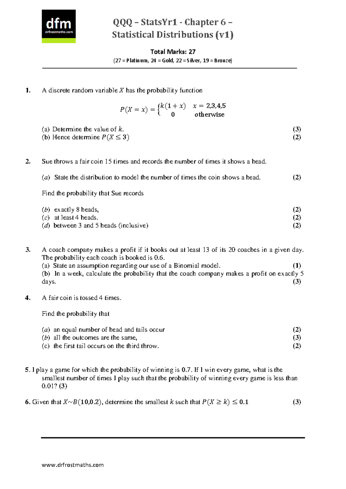 QQQ Stats 1 Mathematics 09 - Chapter 6: Probability Distributions - Studocu