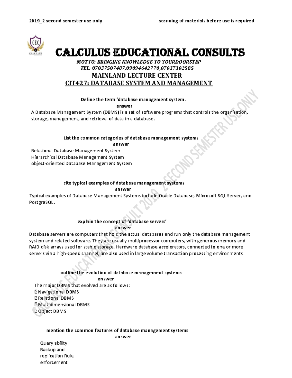CIT427: Comprehensive Study Notes on Database Systems & Management ...