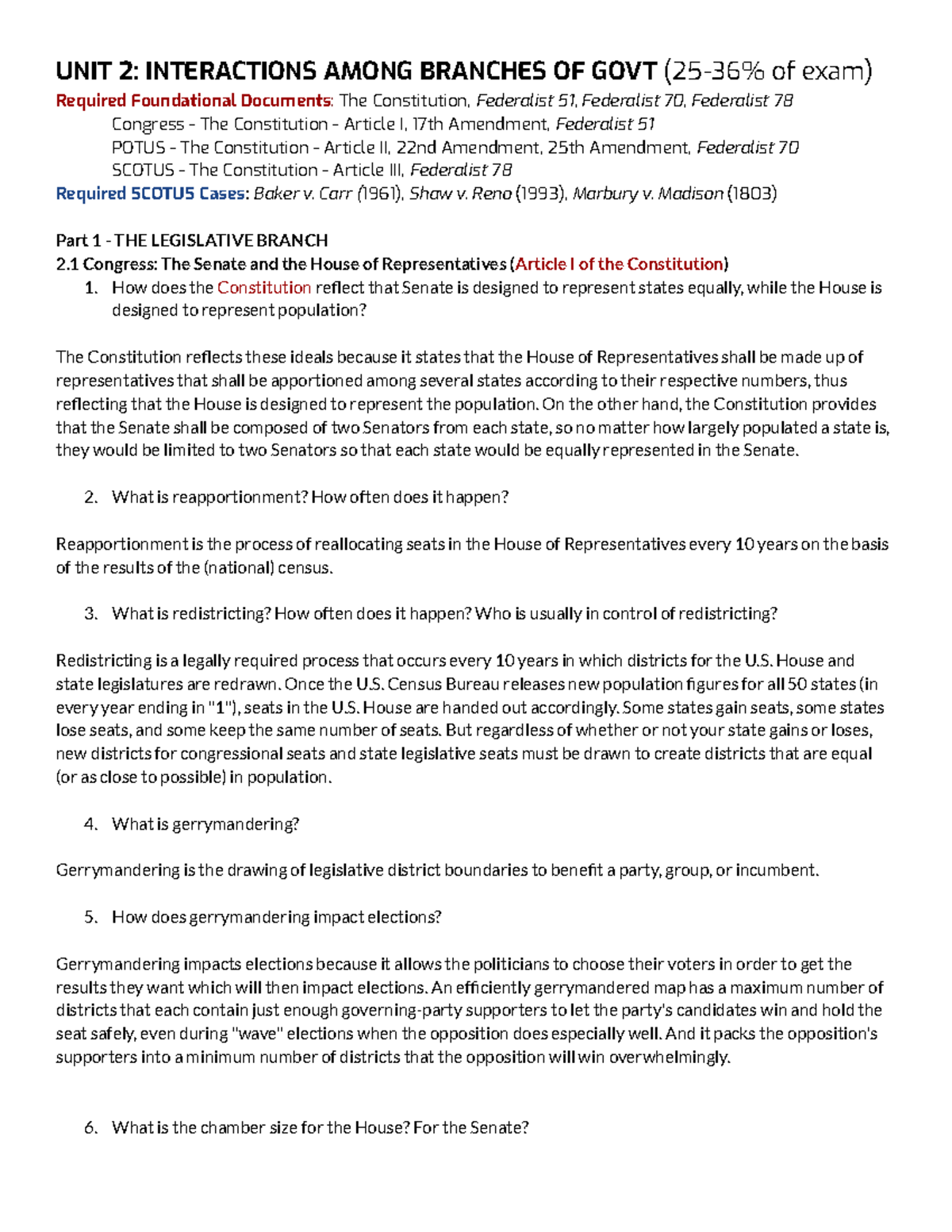 Unit 2 Review - Horwits - UNIT 2: INTERACTIONS AMONG BRANCHES OF GOVT ...