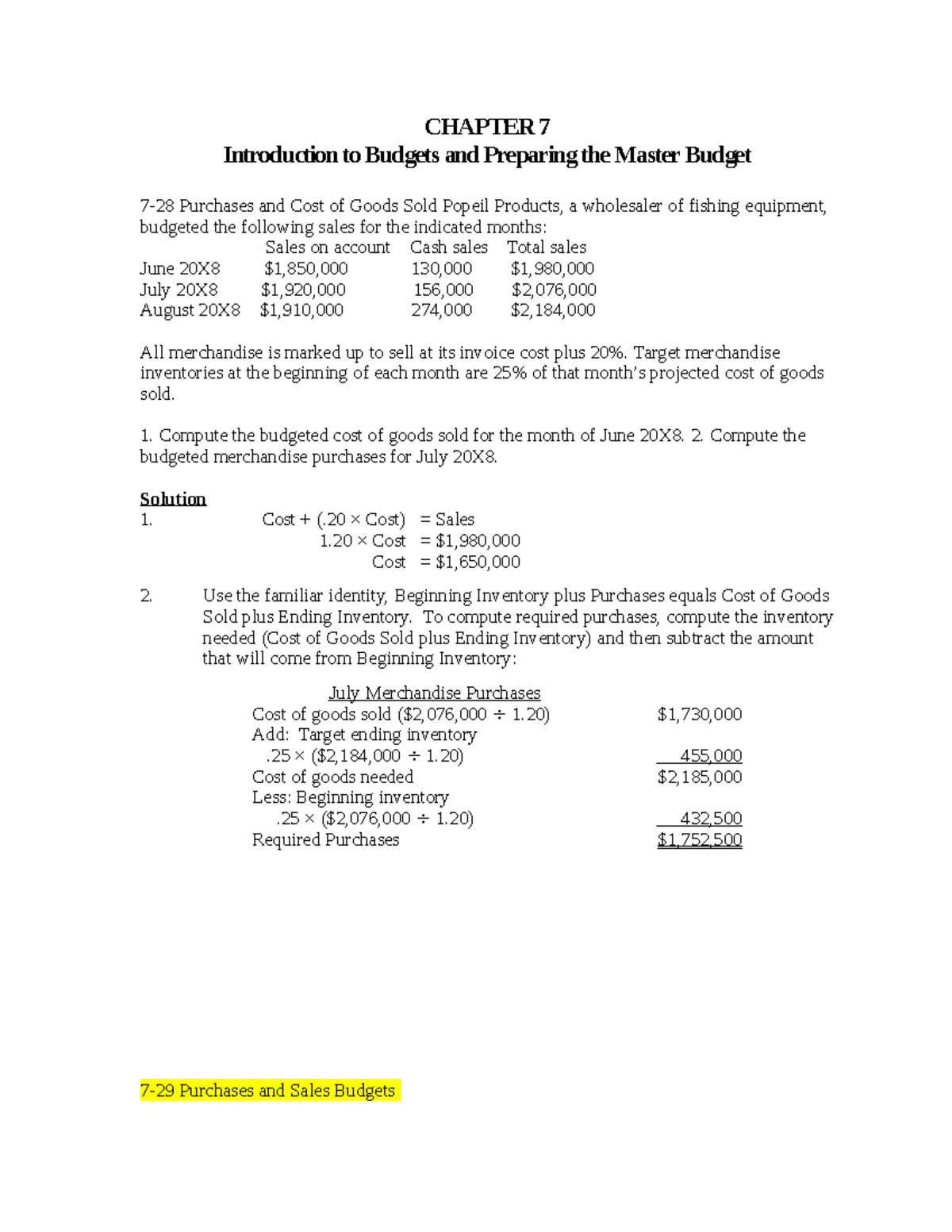 BB CH 7 Budgeting Practice Questions and Solutions - Studocu