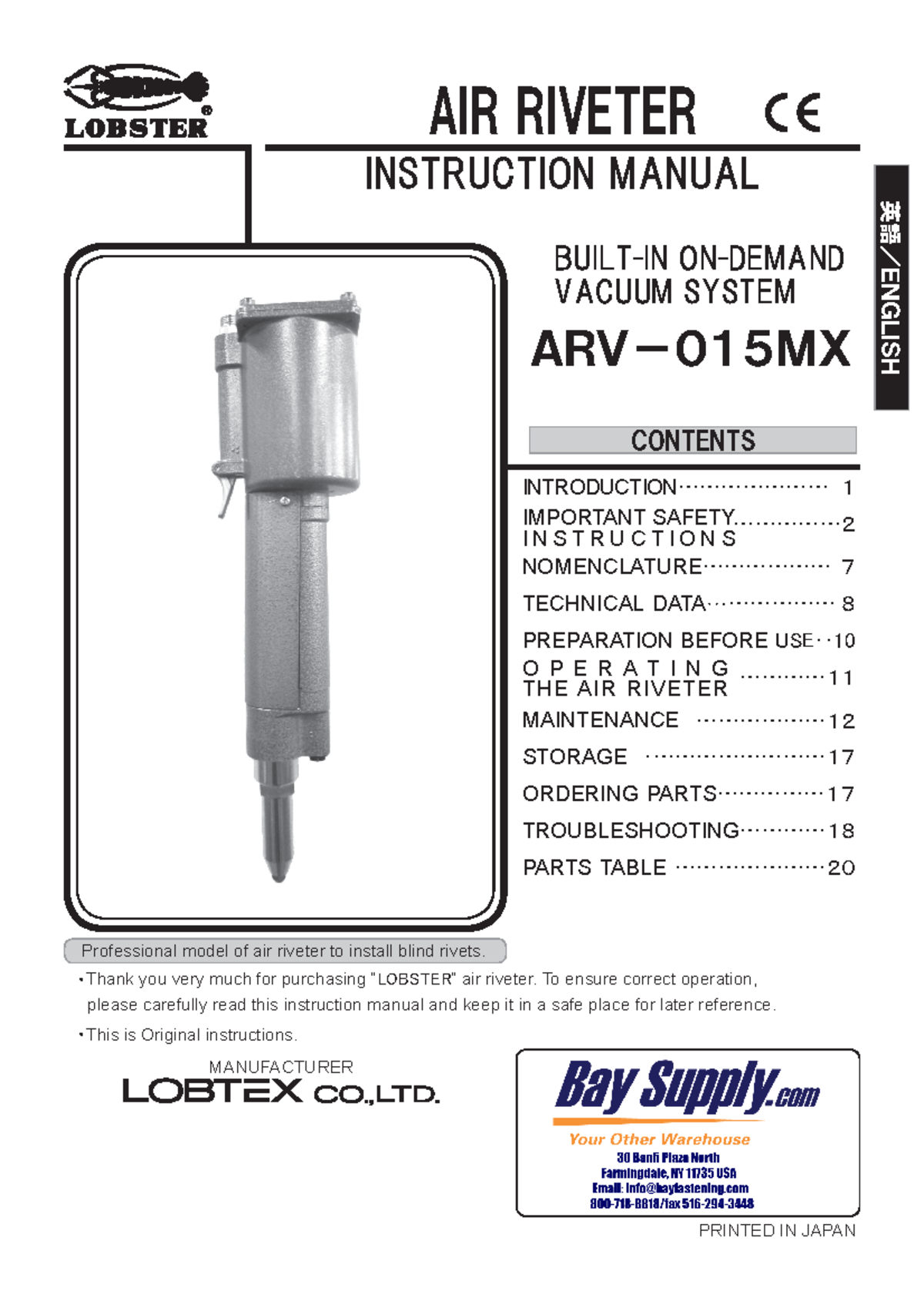 Lobster ARV-015MX Air Riveter Operators Manual (Rev. 10-22-21) - Studocu