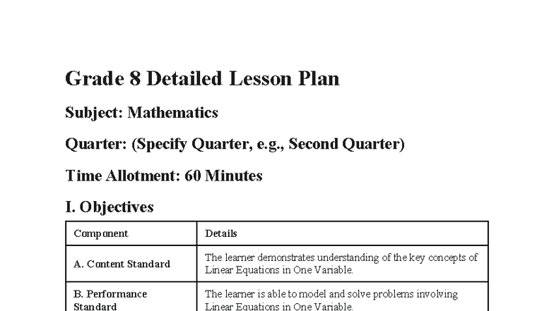 Grade 8 Detailed Lesson Plan - , Second Quarter) Time Allotment: 60 ...