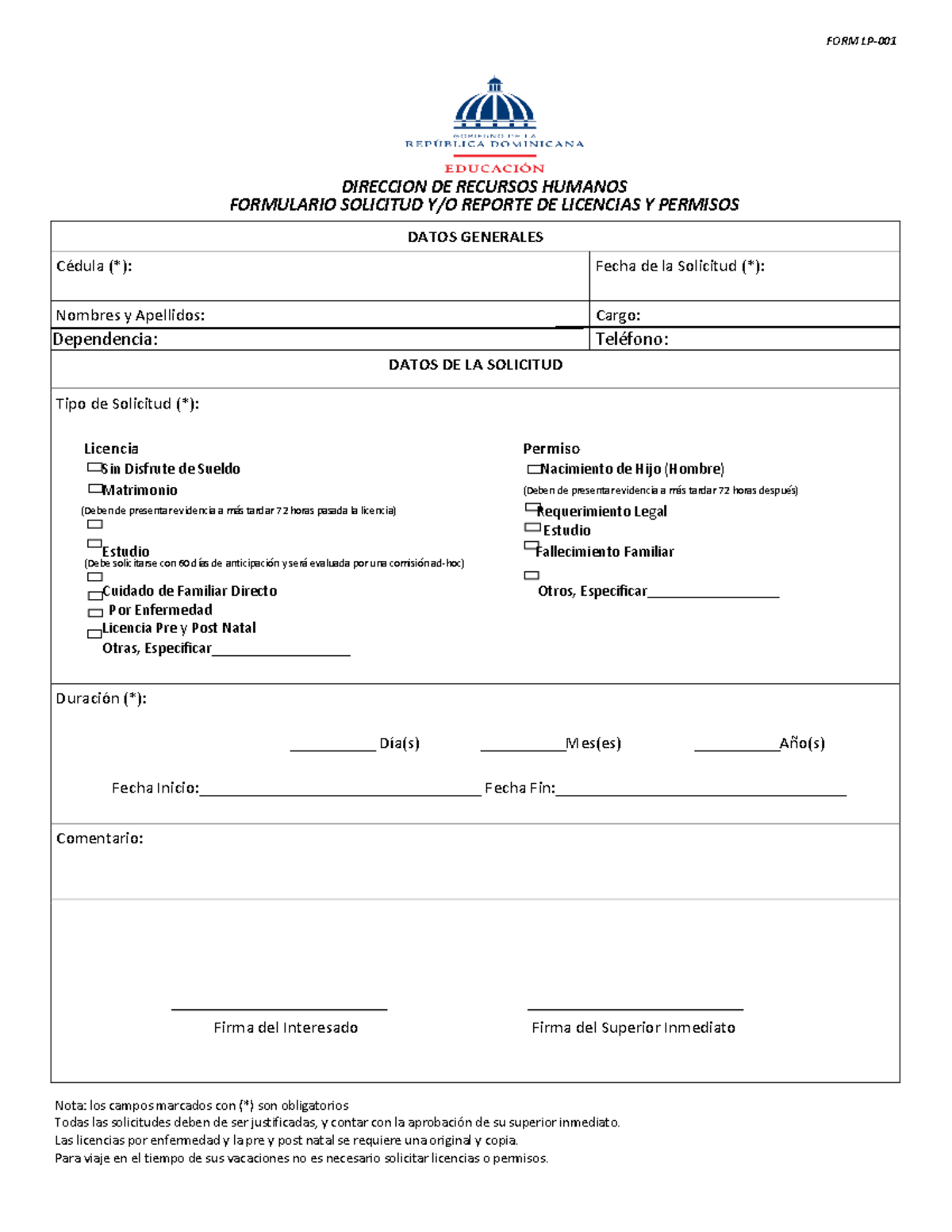 Formulario solicitud de licencias y permisos ...