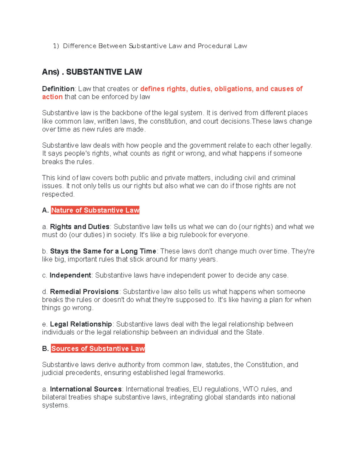 Substantive vs Procedural Law Comparison: Evidence Act Notes - Studocu