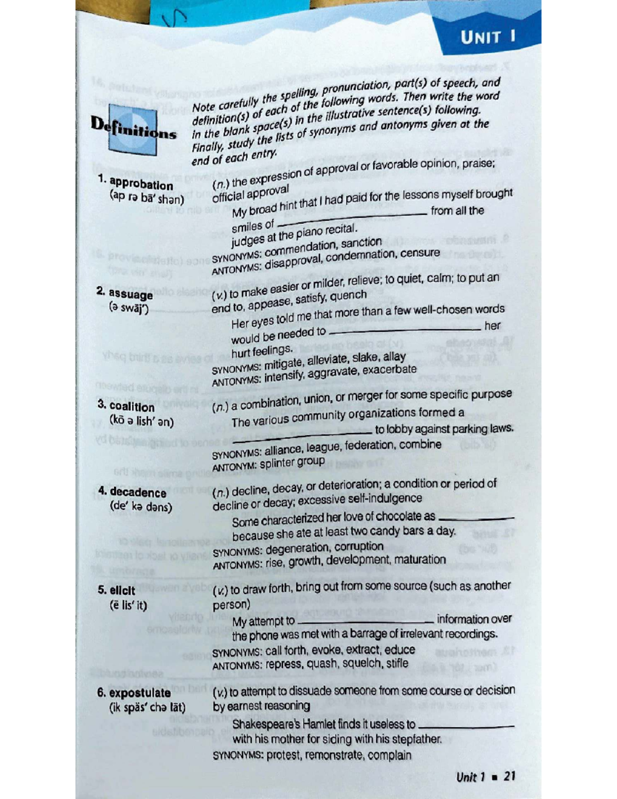 Unit I Vocabulary: Spelling, Pronunciation, and Definitions - Studocu