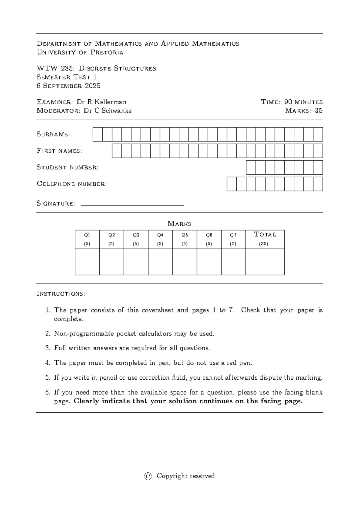 WTW 285: Discrete Structures Semester Test 1 (2025) Solutions - Studocu