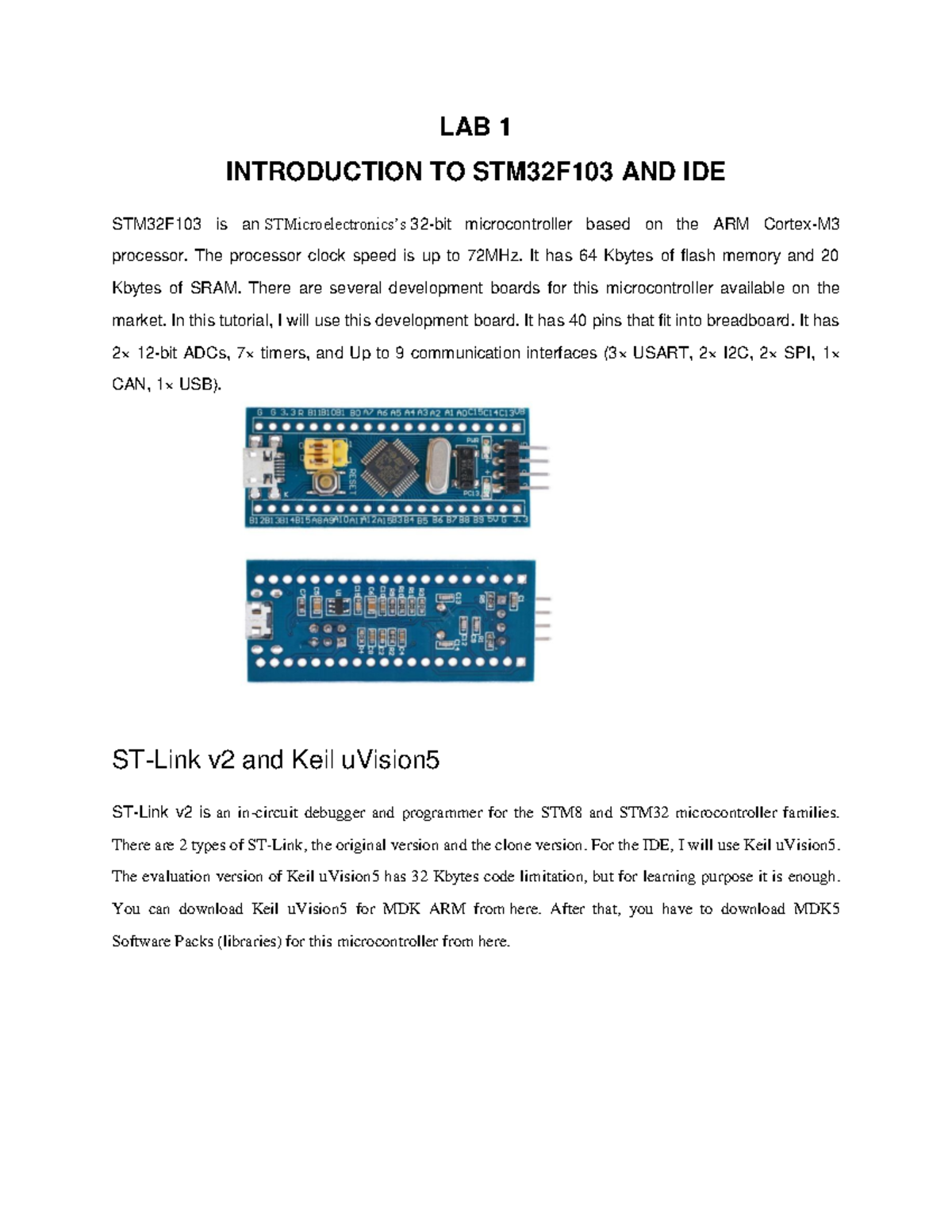 STM32F103 Microcontroller Lab 1: Intro, Setup, and LED Control - Studocu