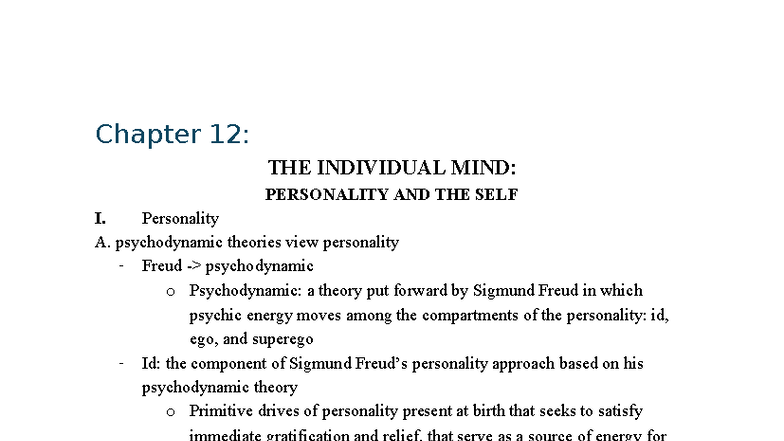 Chapter 12: The Individual Mind - Personality & Self (Psychology 101 ...