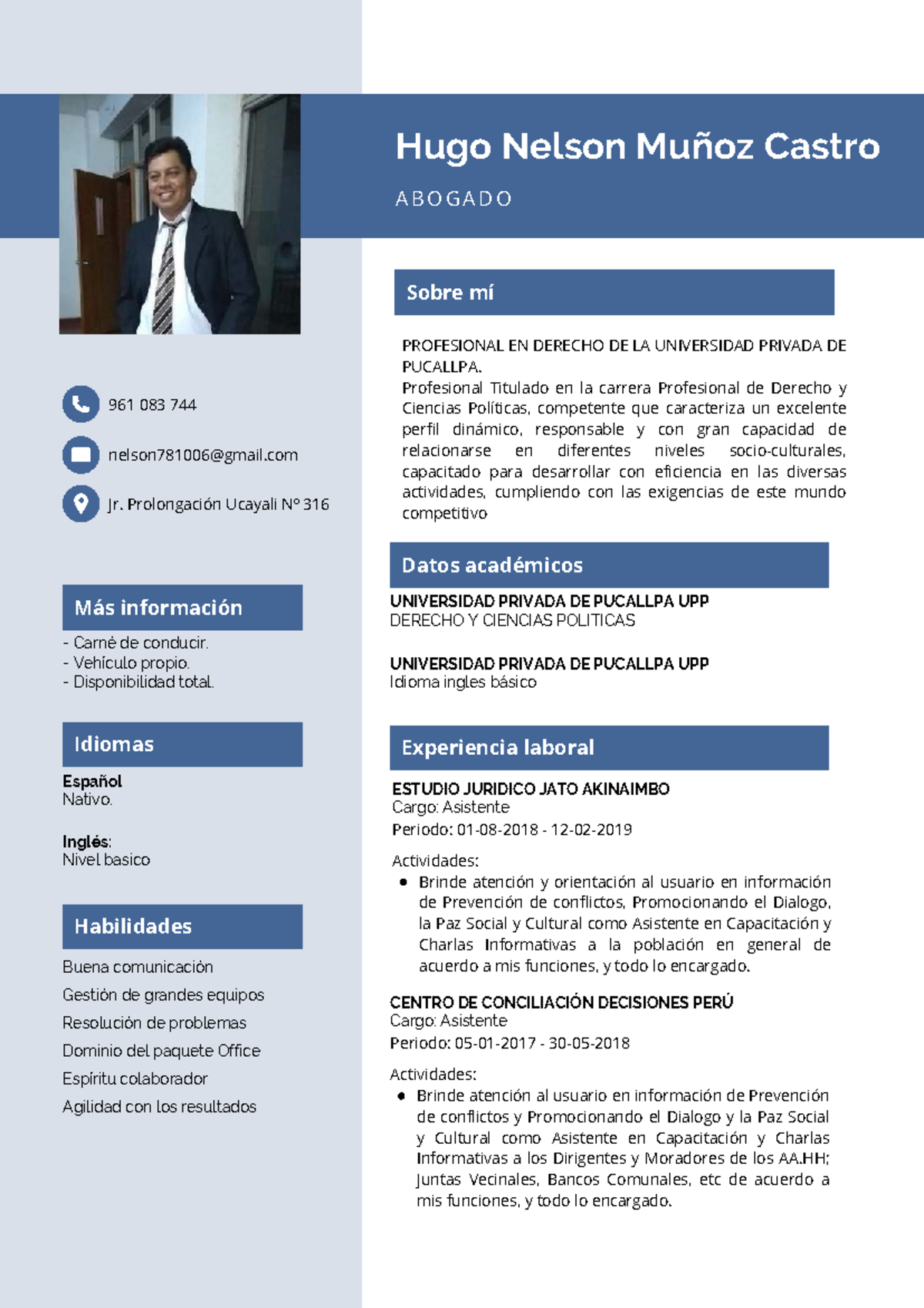 CV HUGO Nelson 2025 - CURRICULUM VITAE ABOGADO UPP - Studocu