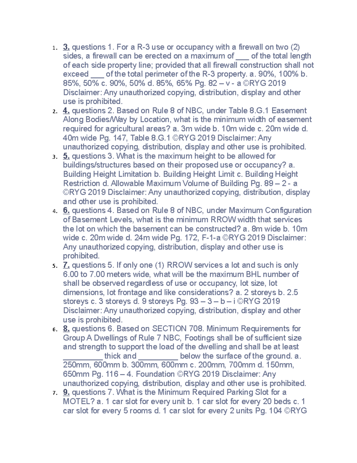 Nbc rule 7 8 - Rule 7&8 - 3. questions 1. For a R-3 use or occupancy ...
