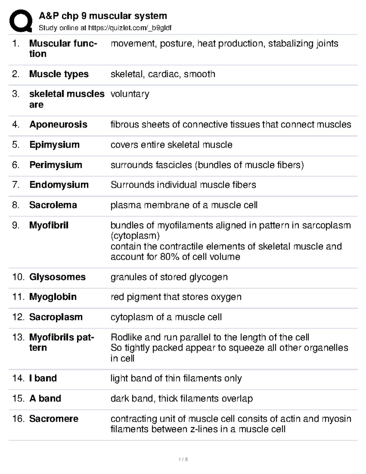 A&P 101 Muscular System Flashcards for Study and Review - Studocu