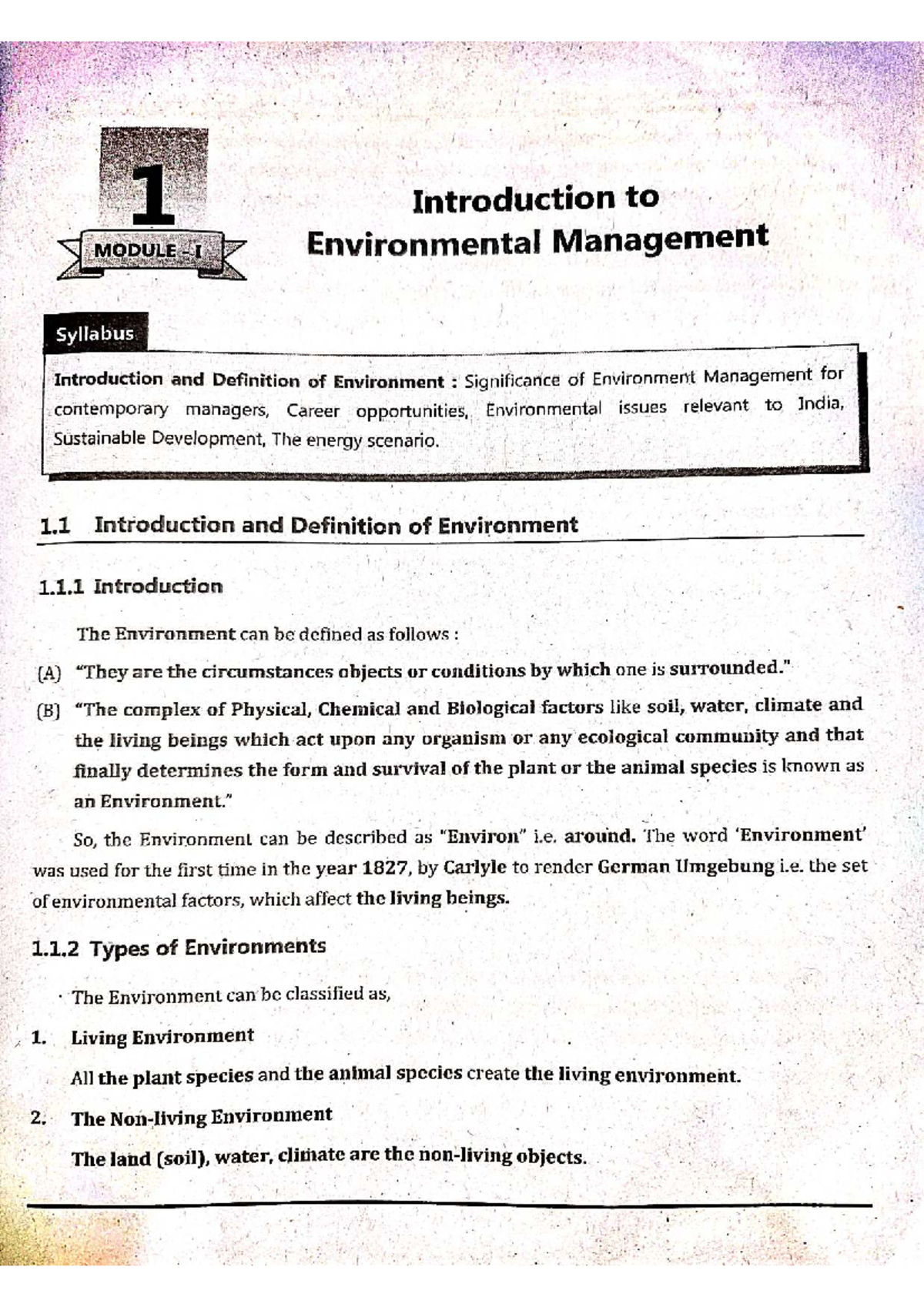 Module 1 EM FH24: Introduction to Environmental Management and Its ...