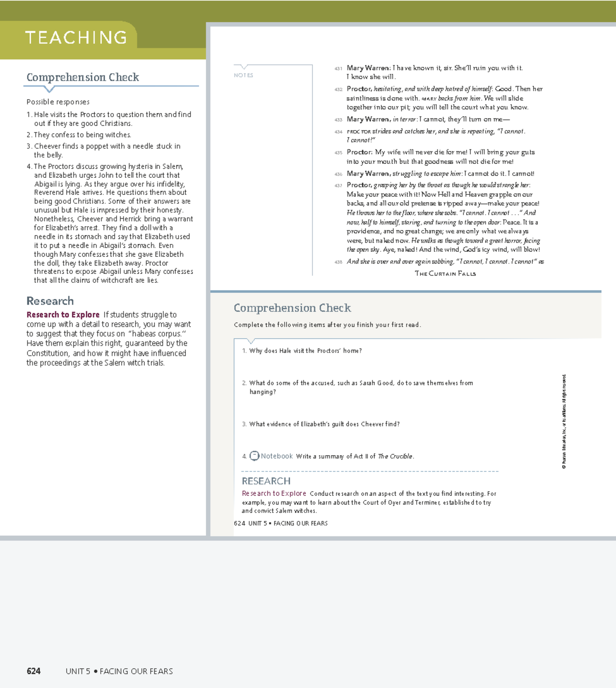 The Crucible, Act II Comprehension Check and Teaching Notes (LIT17_SE11 ...