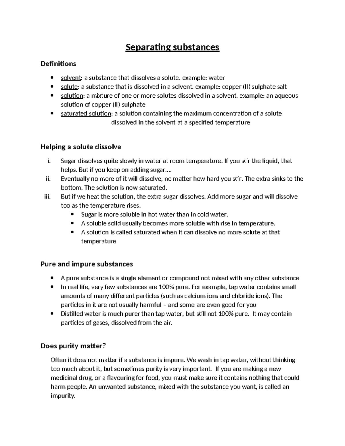 Seperating substances - Separating substances Definitions solvent: a ...