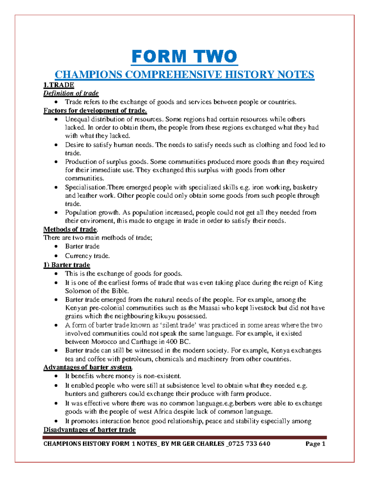 FORM 2 History Notes: Trade Development and Trans-Saharan Insights ...
