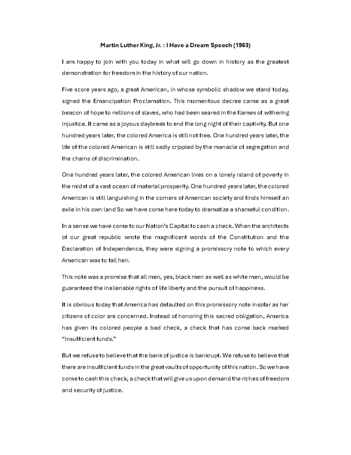 I Have a Dream Speech Analysis (ENG 101) - Studocu