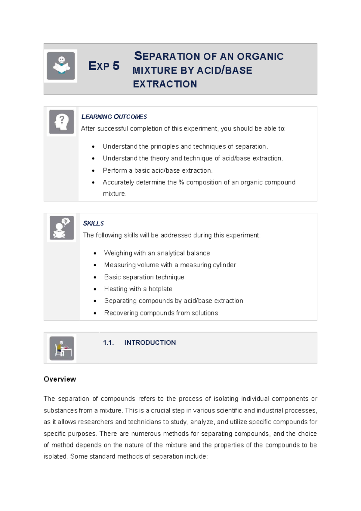 CHEM1661 Exp 5: Organic Mixture Separation & Extraction Techniques ...